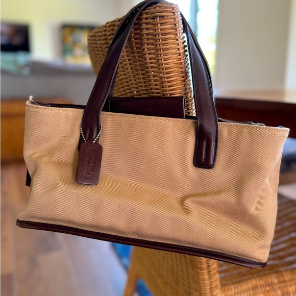 Coach | Bags | Vintage Coach Tan Canvas With Brown Leather Strap ...